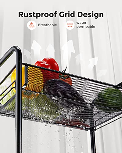 Pipishell 4-Tier Mesh Wire Rolling Cart Multifunction Utility Cart Metal Kitchen Storage Cart with 4 Wire Baskets Lockable Wheels for Home, Office, Kitchen PIUC02