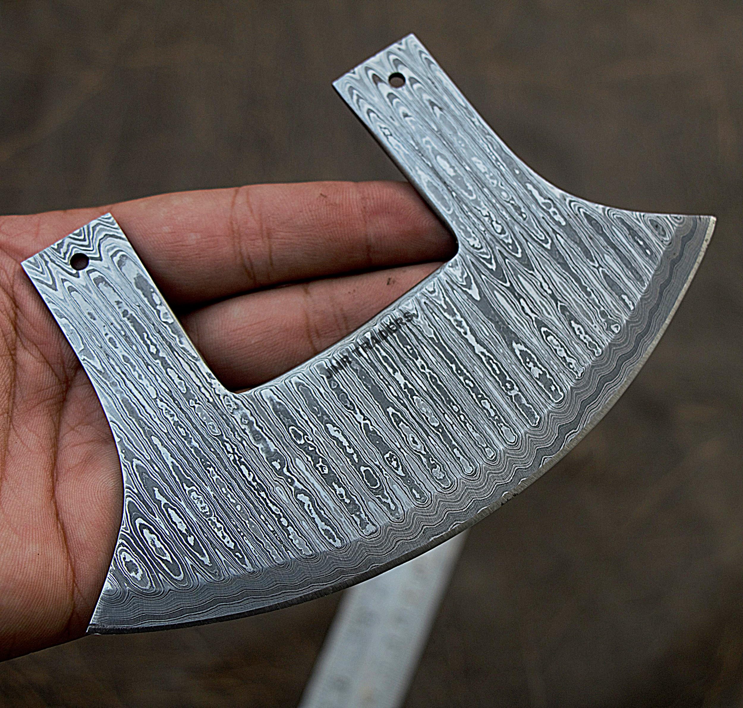 JNR Traders Damascus Ulu Knife Blanks for Knife Making Supplies Diy Full Tang 5.5 Inch Thin Ultra Sharp Cresent Blade Alaskan Ulu Knife Blade Blank 3775