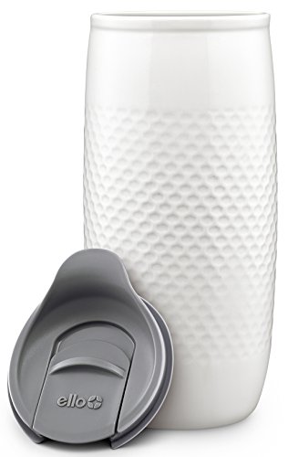 Ello Mesa Double-Wall Ceramic Travel Mug with Slider Lid, Grey, 12-ounce (355 ml)