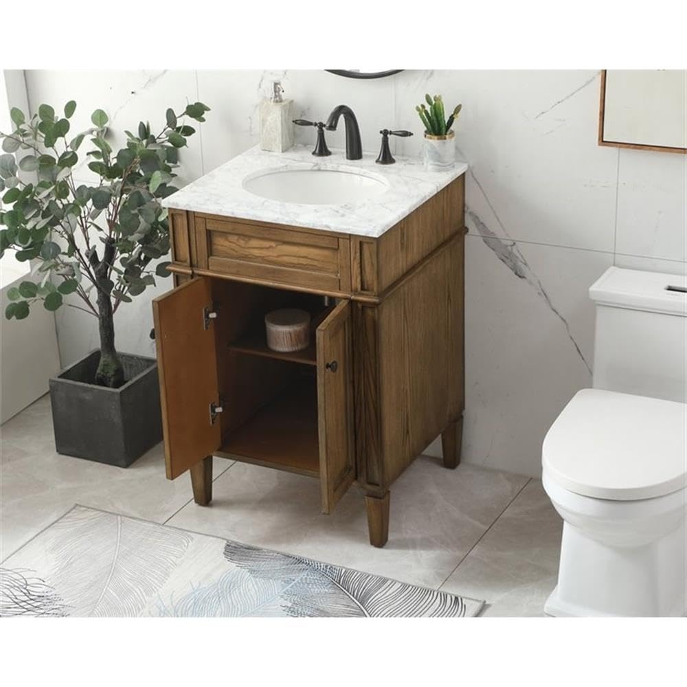 Elegant Decor Park Avenue 24" Aluminum MDF Single Bathroom Vanity in Driftwood