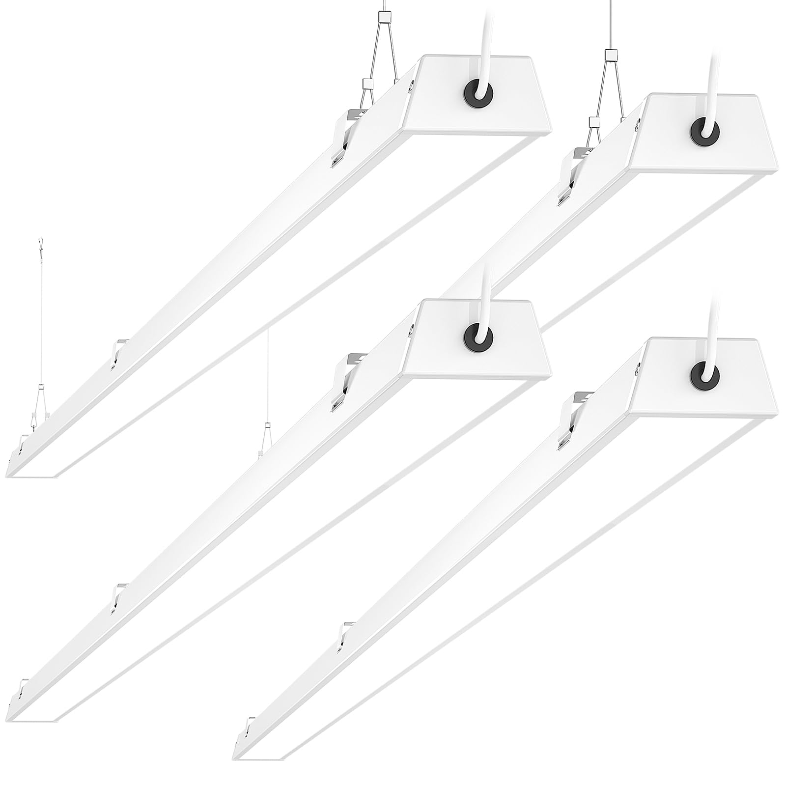 AntLux 8FT LED Shop Lights, 100W [6-lamp T8 Fluorescent Equiv.] Compact 8 Foot Garage Light with 5ft Cord Switch, Plug in, 12000LM, 5000K, Energy Saving Strip Light, Surface/Suspended Mount, 4 Pack