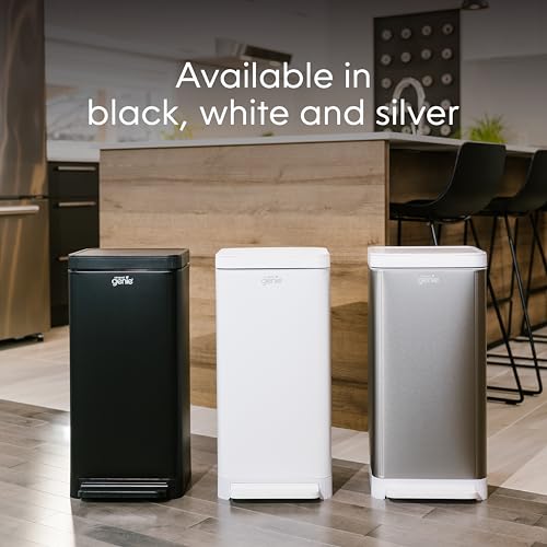 Compost Genie Kitchen Compost Bin, White Stainless-Steel Large, 3.6 Gallon, Indoor Odorless Composting, Hands-Free, Washable Parts, Includes 8 Tear-Off Compostable Bags and 4 Carbon Filters