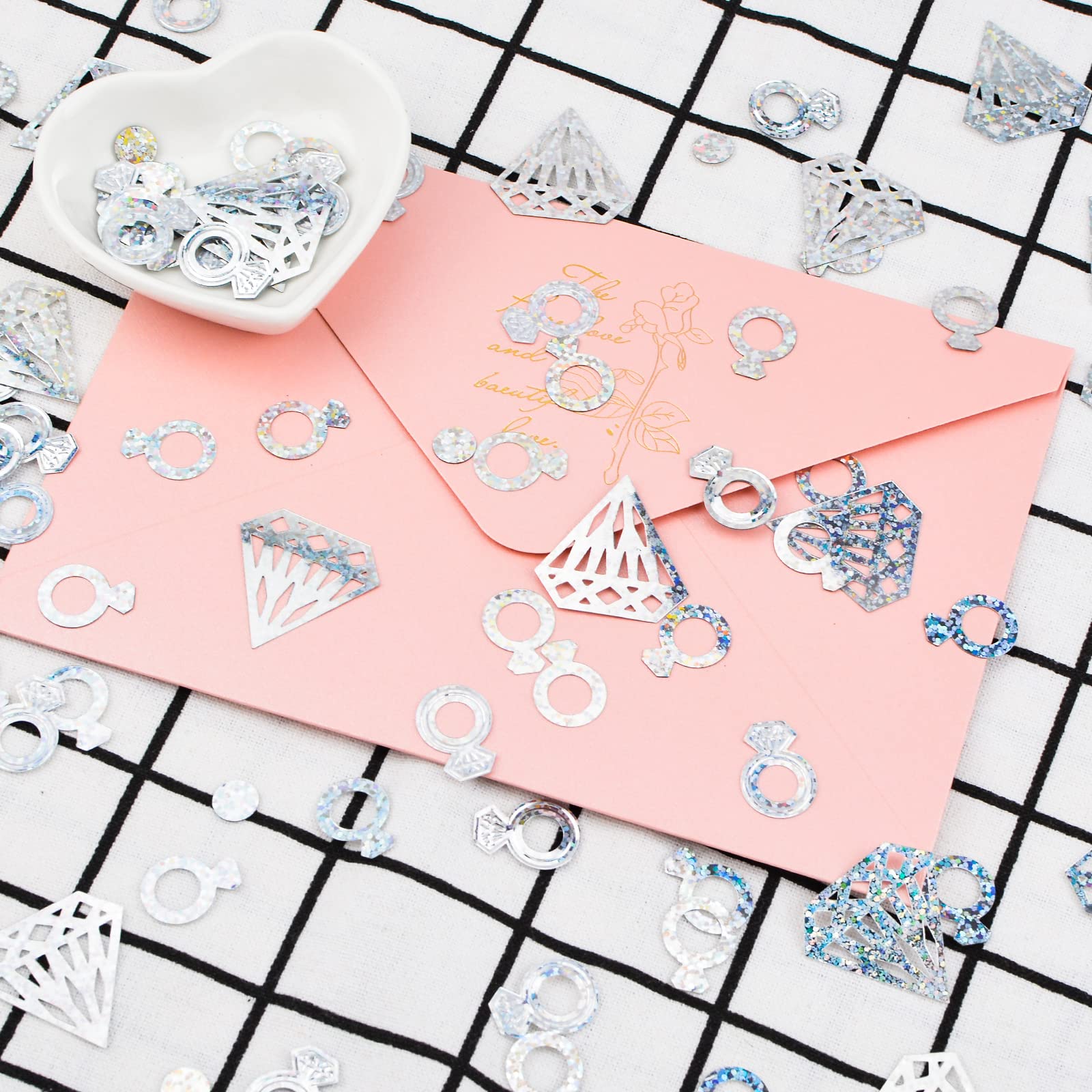 URROMA Wedding Decorations for Tables, Glitter Diamond Confetti Engagement Party Decorations Table Confetti for Bridal Shower Bachelorette Birthday Decorations, Silver