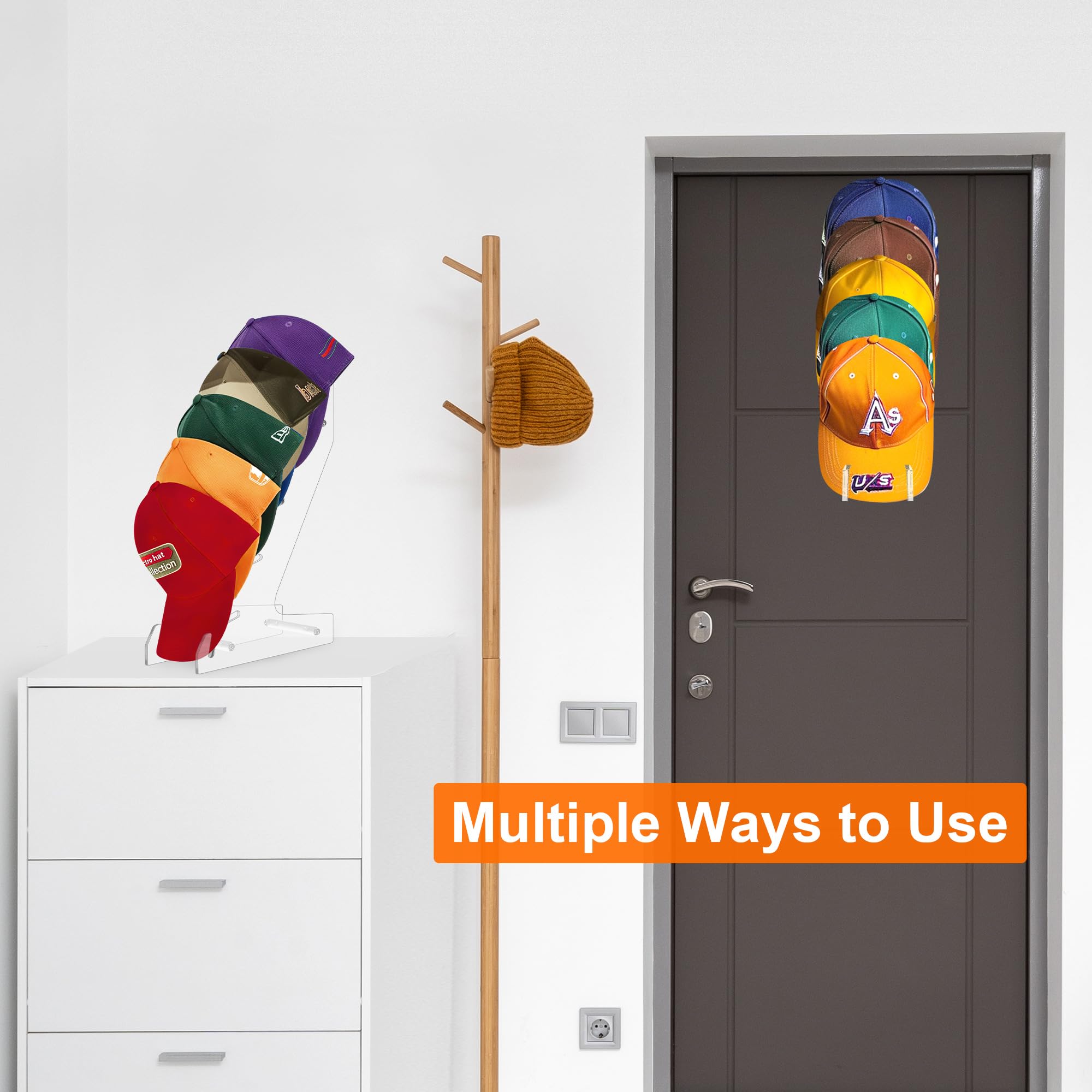 Loscarol Baseball Cap Hat Organizer - 2 Pack Space-Saving Hat Rack Storage | Wall Mounted Hat Holder for Closet, Dresser, Entrance | Acrylic Hat Stand Display & Cap Organizer for 10 Baseball Caps