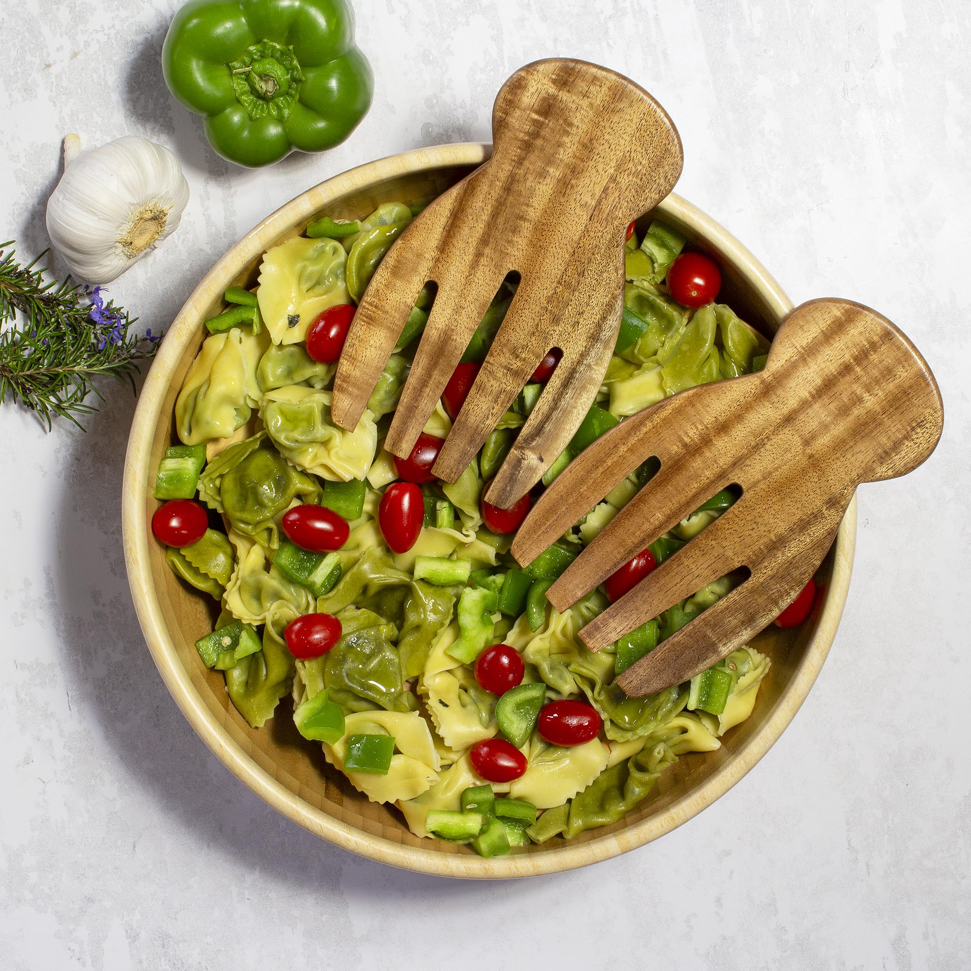 TB Home Acacia Wood Salad Hands, Set of 2 Wooden Salad Servers, Serving Set Great for Tossing and Serving Salad, Pasta and More