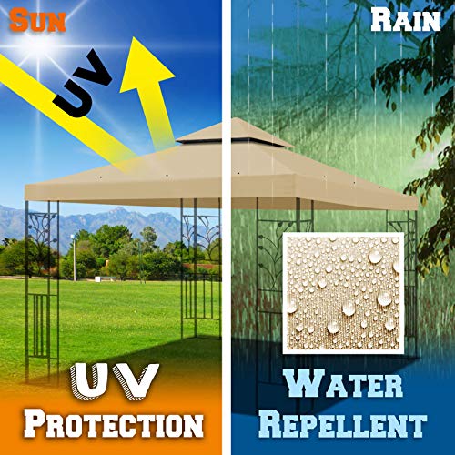 BenefitUSA Replacement Canopy Top Cover for 10'X10' Gazebo Polyester Double Tiers for Outdoor Garden Patio Pavilion Sunshade (Beige)