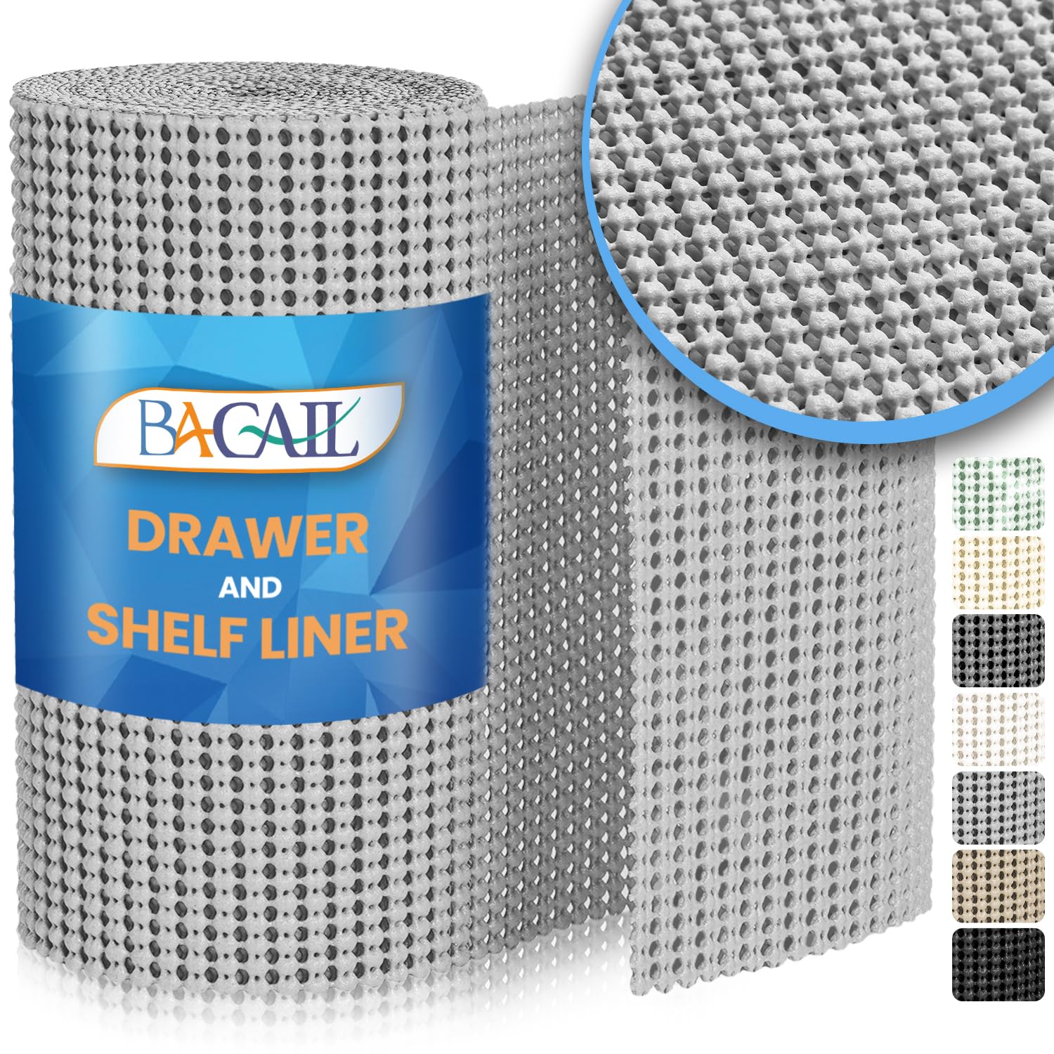 BAGAIL Drawer Liner, 12 in X 20 Ft Non-Adhesive Shelf Liners for Kitchen Cabinets, Thick Strong Grip Liners for Desk, Shelves, Bathroom Drawers, Cabinet Protection - LightGrey