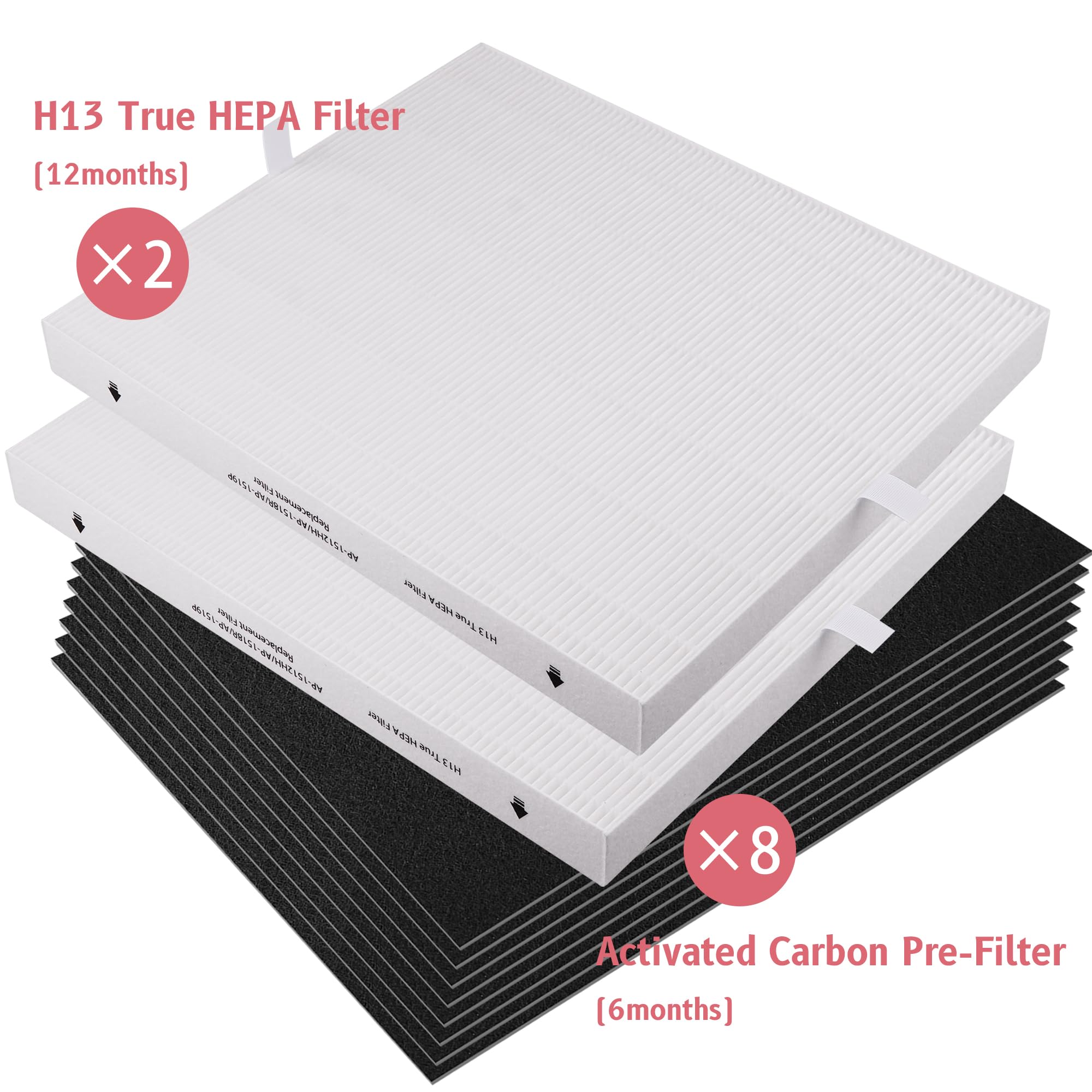 Aneedmore AP-1512HH Filter Replacement Compatible with Coway Airmega AP1512HH and 200M Air Purifiers, 2 HEPA(H13) Filter + 8 Activated Carbon Filters. Part # 3304899
