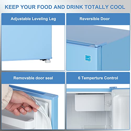 Frestec 1.6 Cu' Mini Refrigerator, Small Refrigerator, Mini Fridge with Freezer, Compact Refrigerator, Blue (FR 160 BLUE)
