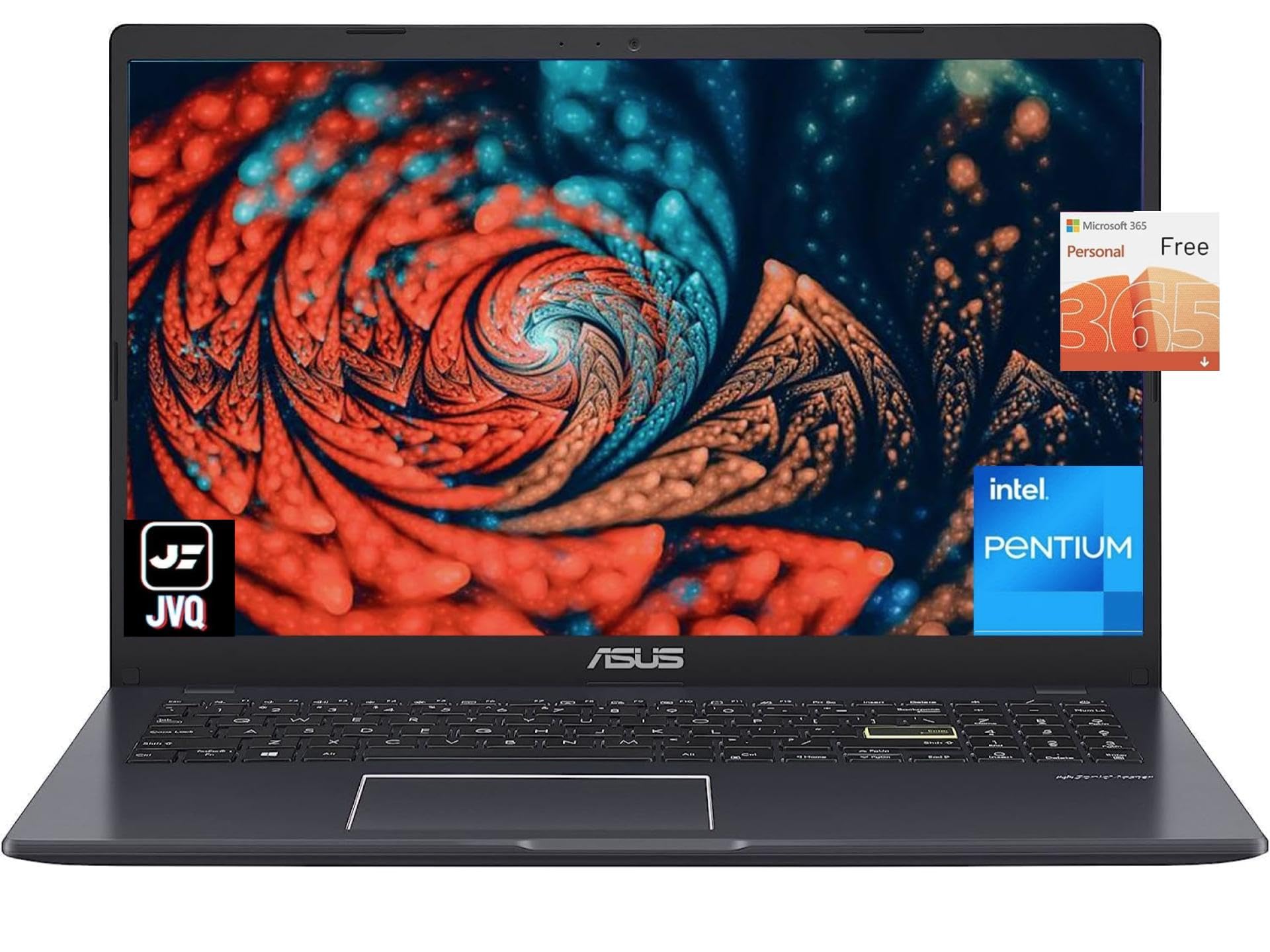 ASUS Newest Ultra Thin Laptop, 15.6” HD Display, Intel Pentium Processor, 384GB SSD(128GB eMMC+256GB PCIe SSD), 4GB RAM, WiFi, Bluetooth, USB, Windows 11 Home S, 1 Year Microsoft 365, Black, JVQ+MP