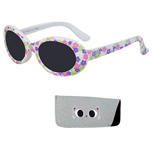 Optix 55 Baby Sunglasses, 100% UV Protection Infants & Toddlers Sunglasses, Smoked Lenses Reduces Glare for Ages 0-12 Month to 3 Years - Rubber Injected Frame with Matching Pouch (White, Smoked)