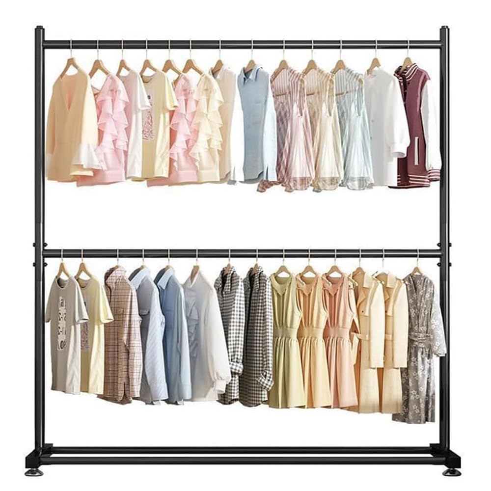 Bold and Heighten 2 Layers Metal Clothes Drying Rack Laundry Drying Rack, Sheet Quilts Blanket Drying Rack, Heavy Duty Garment Rack For Indoor Outdoor 1.5M/150cm/59 Inches(Black)
