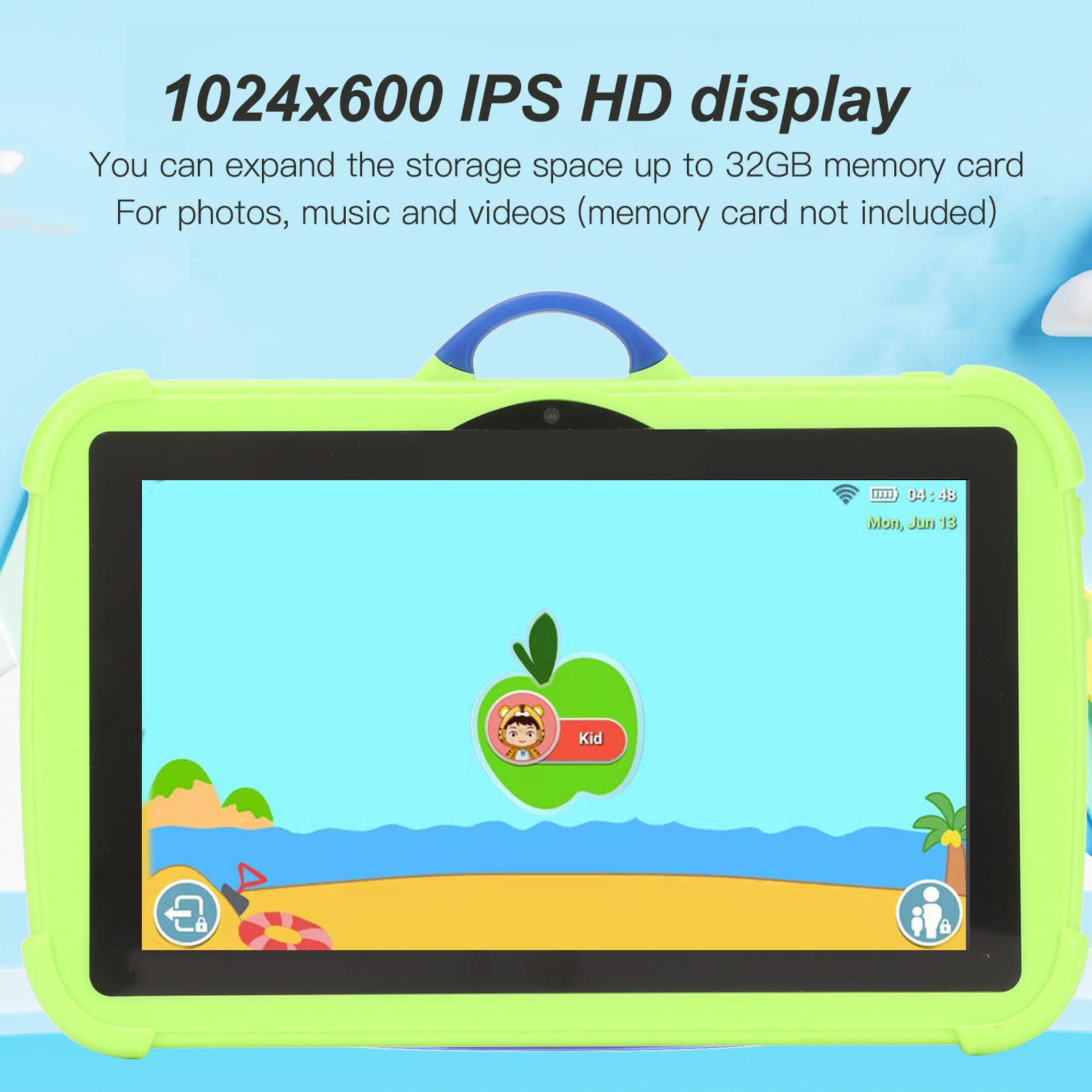 AUHX Toddler Tablet, Quad Core Processor 7 Inch Kids Tablet Dual Cameras IPS HD Screen Lightweight with Stand for Travel (US Plug)