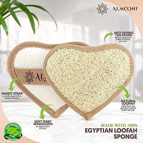 Premium Exfoliating Heart Shaped Loofah Pad Body Scrubber Made with Natural Egyptian Shower Loufa Sponge That Gets You Clean, Not Just Spreading Soap (2 Pack)
