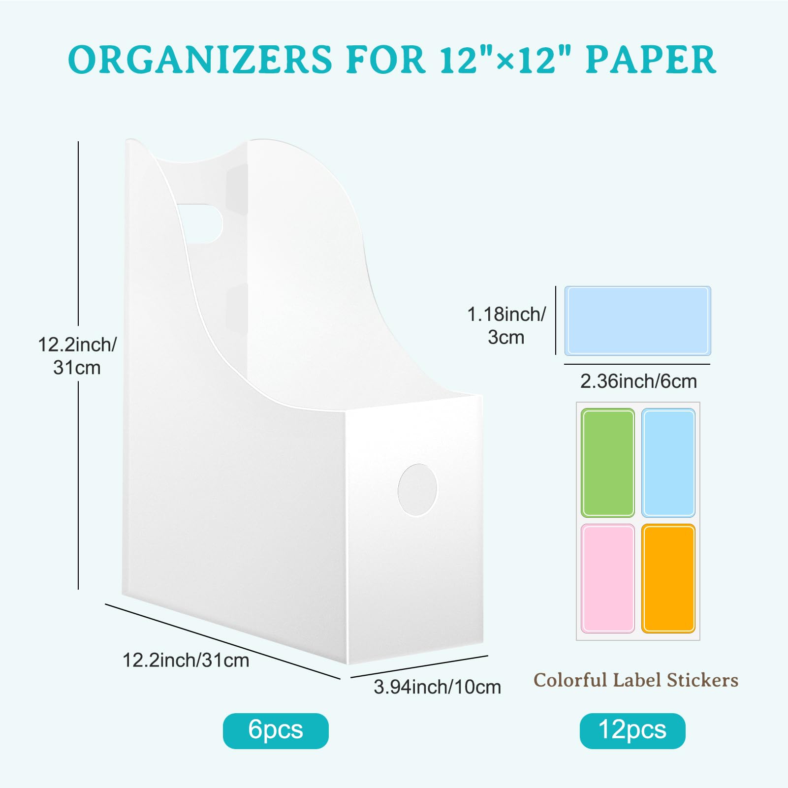Caydo 6 Pieces Vertical Scrapbook Paper Storage Foldable Scrapbook Paper Holder with 12 Pieces Sticky Index Tabs for 12x12 Paper Storage Organizer, Files, Vinyl, Cardstock, Magazines, Documents