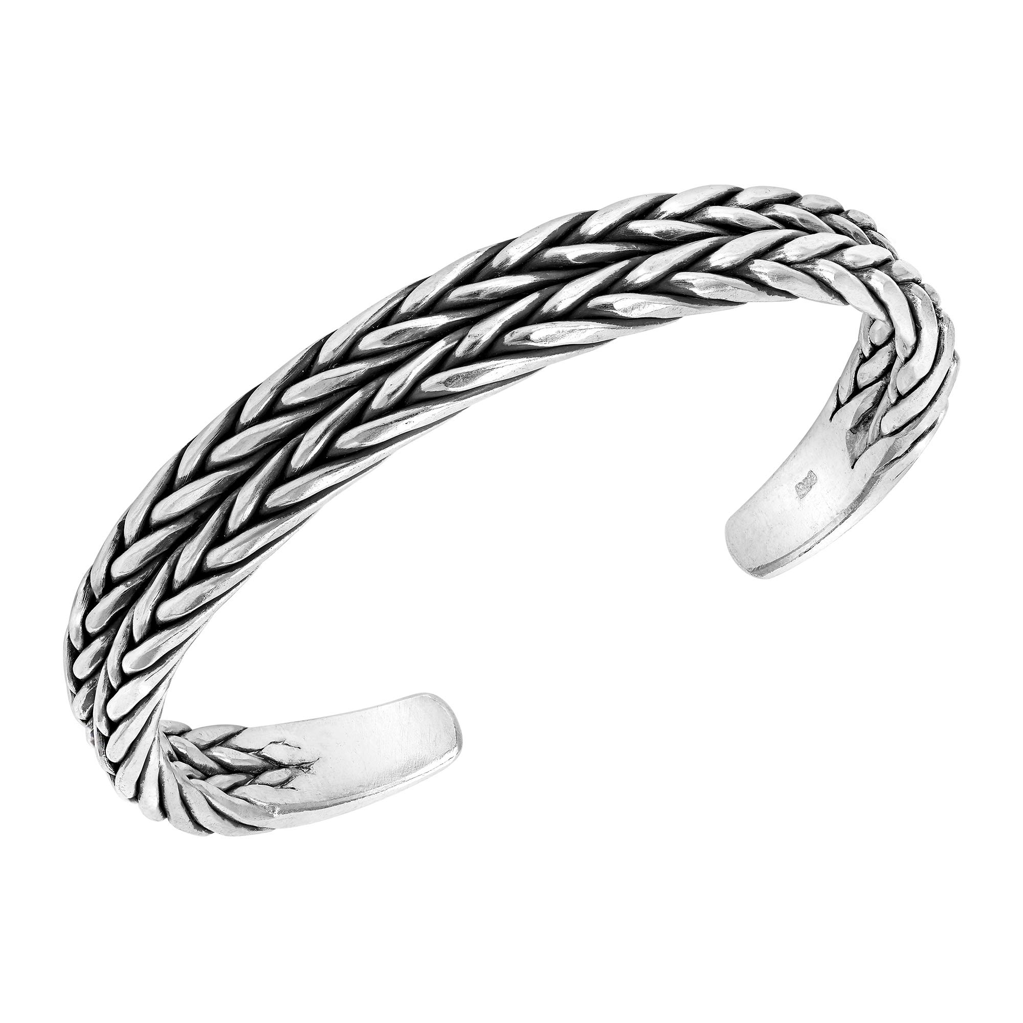 AeraVida Powerful Dragon Scales .925 Sterling Silver Handmade Cuff Bracelet