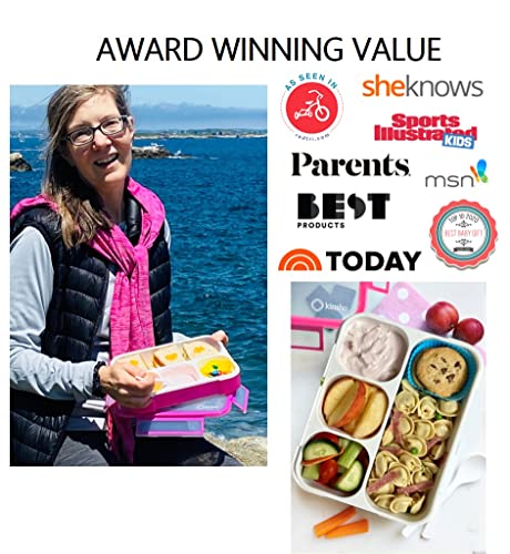 Bento Lunch-Box for Kids and Adults: Leakproof Lunch Boxes with 4 Compartments, Divided Containers for Boys Girls Women Men - School Work Portion Container, Utensils, Blue + Rose Pink Set
