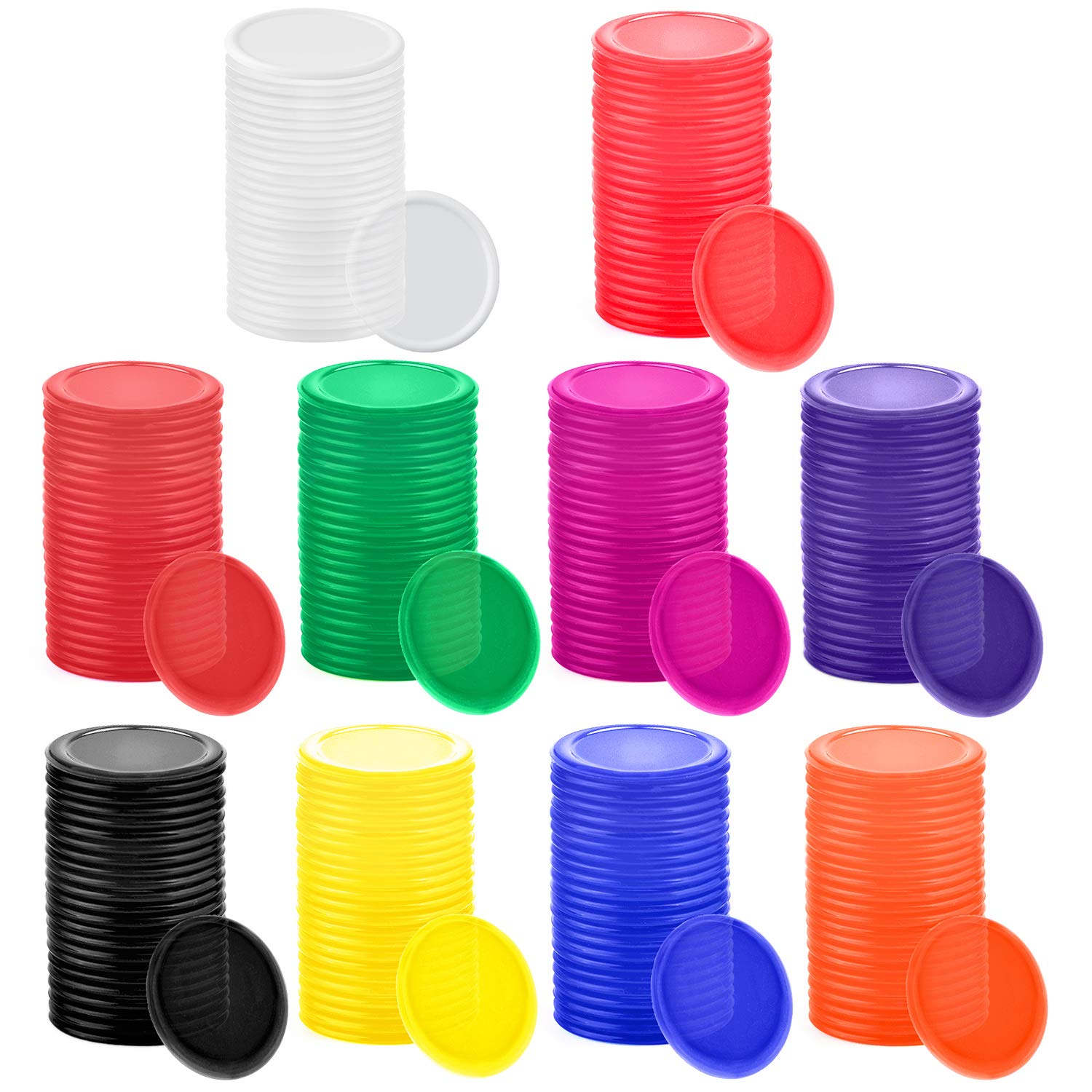 Coopay 300 Pieces 10 Colors Bingo Chips Bulk, 1 Inch Game Tokens Kids Reward, Plastic Learning Counters Disks Counting Discs, Poker Chips Bingo Markers for Math Practice (Style 2)