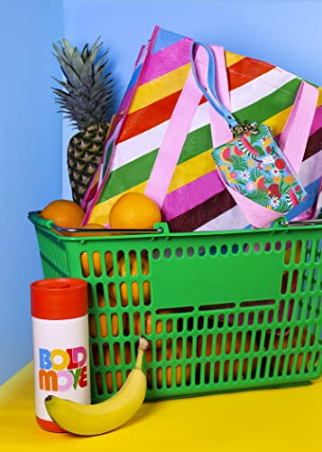ban.do Foldable Market Tote, Reusable Grocery Bag with Shoulder Straps, Large Tote for Beach, Produce, or Shopping (Rainbow Stripe)
