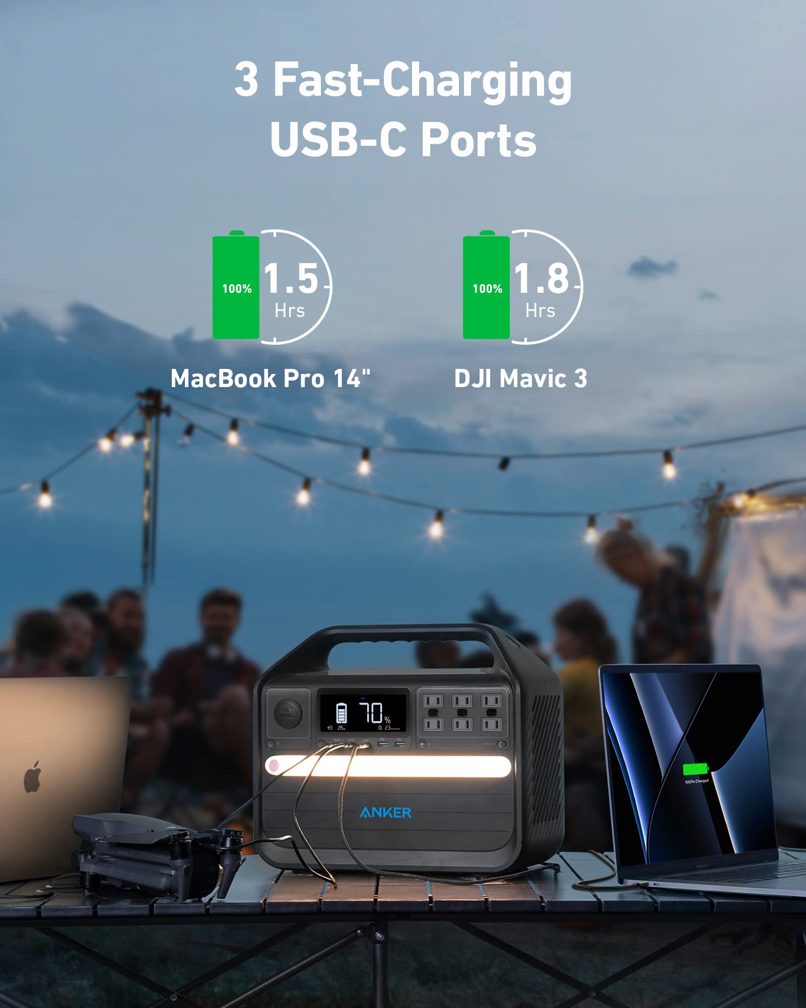 Anker 555 Portable Power Station, 1024Wh Solar Generator (Solar Panel Optional) with LiFePO4 Battery, 6 AC Outlets, 3 USB-C PD Ports at 100W Max, 1000W Powerhouse for Outdoor RV, Camping, Emergency