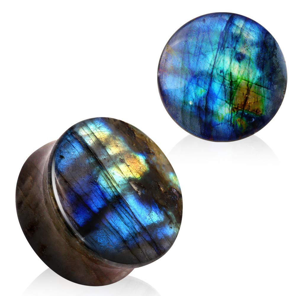 AAA Grade Natural Labradorite Stone Saddle Plug (9/16")