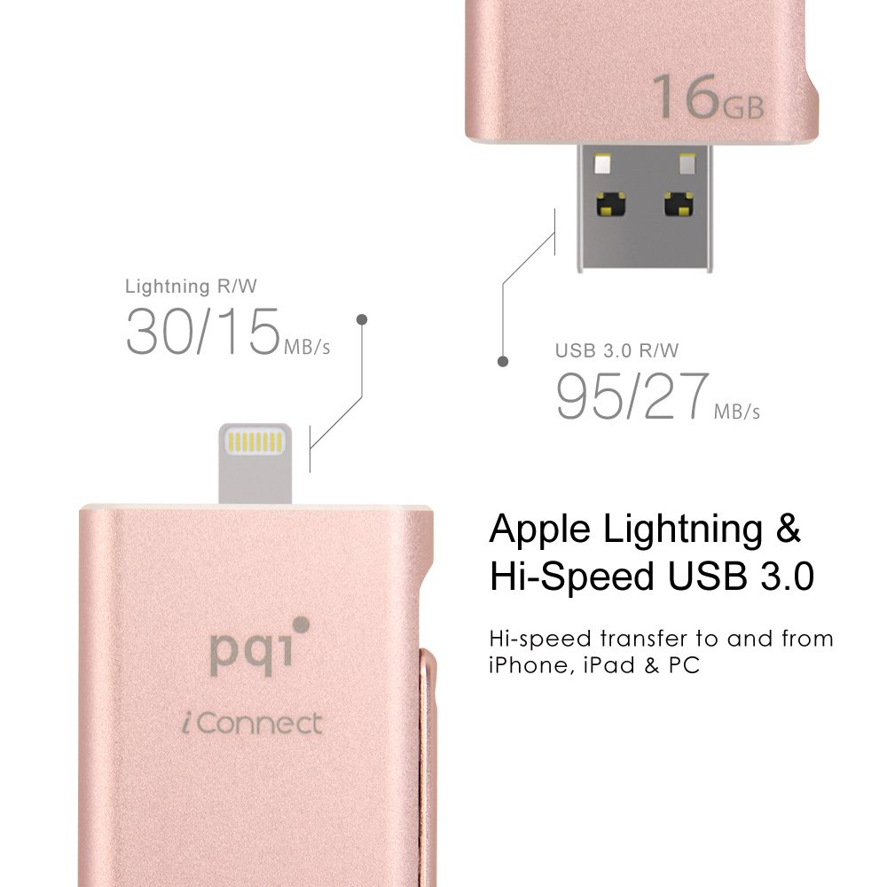 Flash Drive for iPhone iPad, iConnect[USB 3.0] [Apple MFi Certified] Apple FlashDrive Mobile storage with Lightning connector for iPhone, iPad, iPod Mac and Computer (16GB) (Rose Gold)