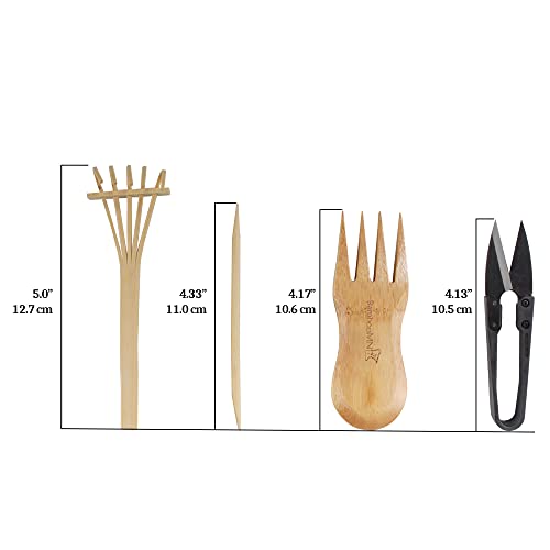 BambooMN Bonsai Tree Pruning Trimming Starter Tool Kit - Leaf Trimmers, and Bamboo Rake - 1 Set