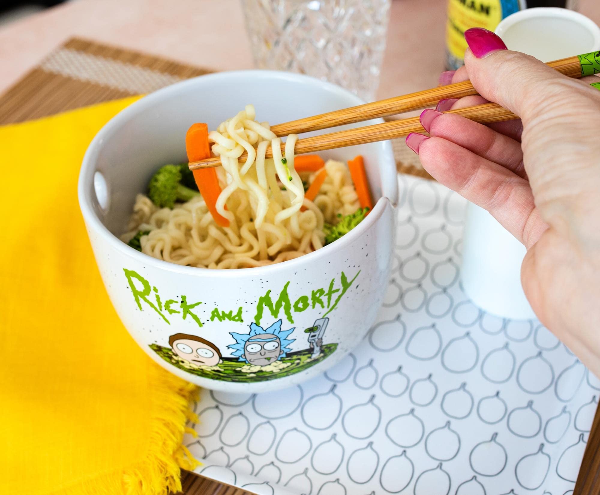 Silver Buffalo Rick and Morty Portal Japanese Ceramic Dinnerware Set | Includes 20-Ounce Ramen Noodle Bowl and Wooden Chopsticks | Asian Food Dish Set For Home & Kitchen