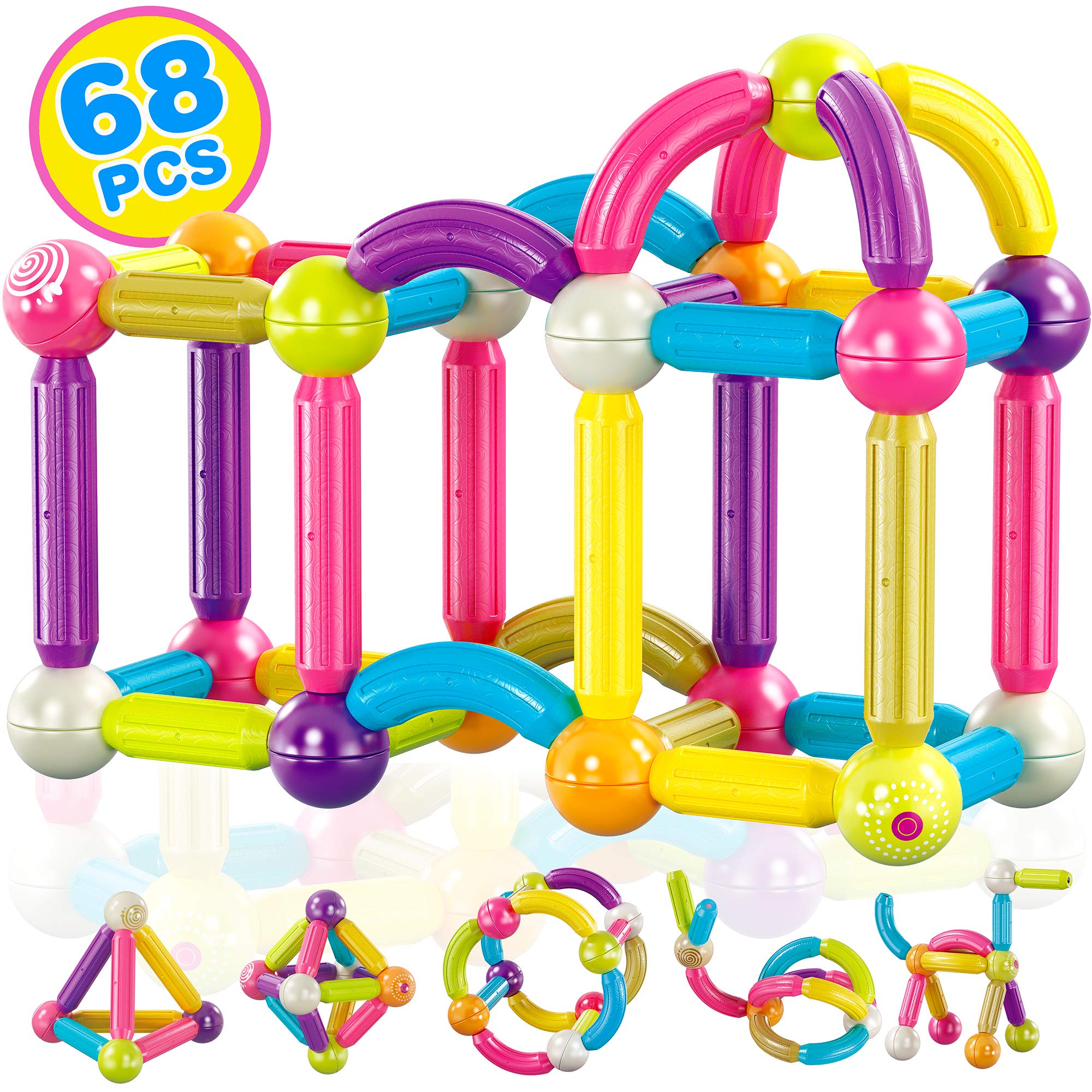 Contixo Kids Magnet Toys - ST1 150 PCs Magnetic Tiles, 3D Building Blocks, STEM Construction Creativity, Imagination, Recreational, Educational Block for Children Toddler Kids Ages 4-8