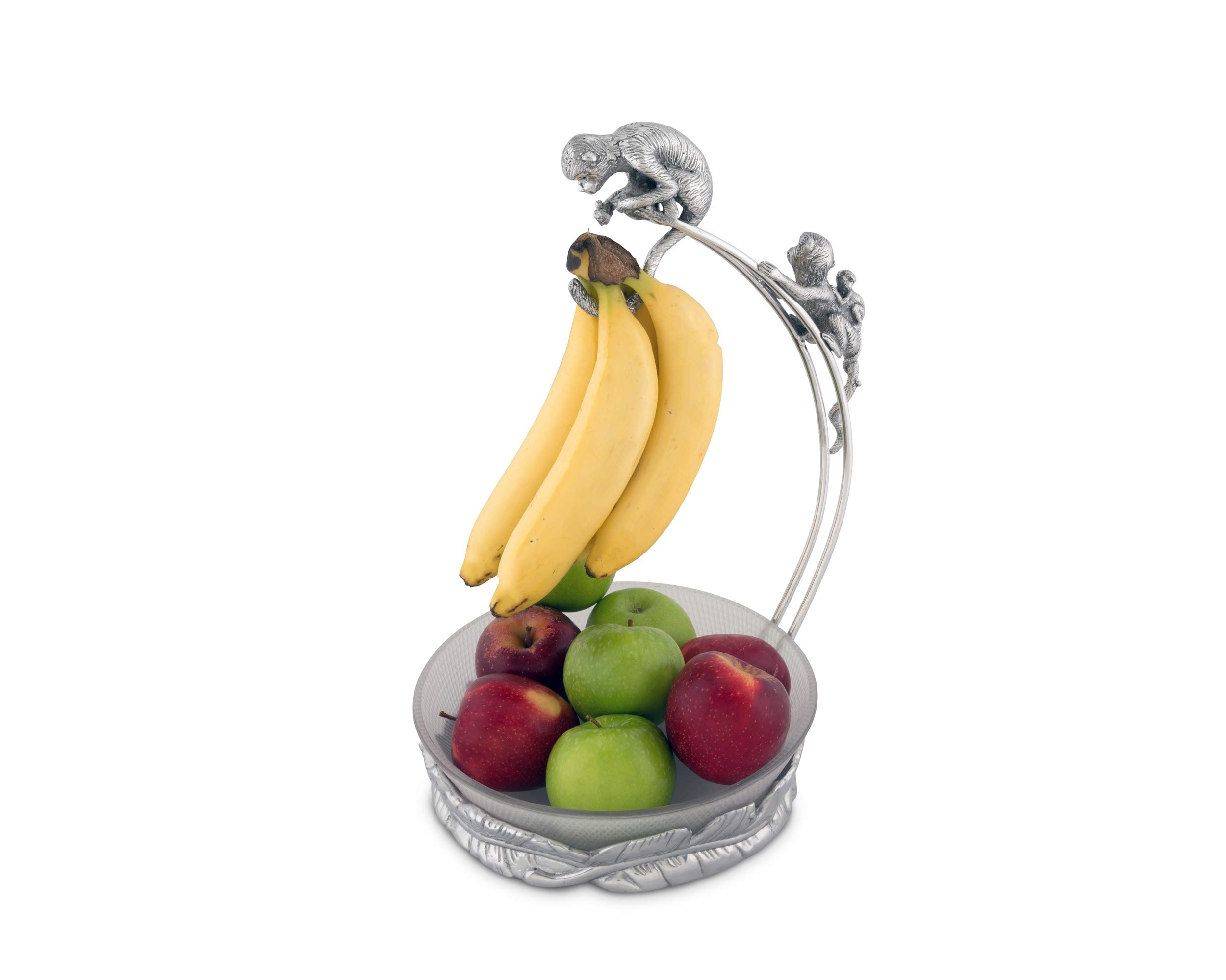 Arthur Court Designs Aluminum Monkey Banana Holder Counter Top Stand with Glass Fruit Bowl 9.5 inch Diameter x 17 inch Tall