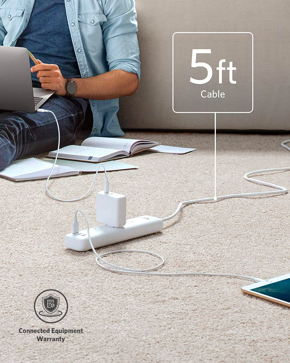 Anker Power Strip with USB, 3-Outlet & 3 PowerIQ USB Power Strip, PowerPort Strip 3 with 5 Foot Long Extension Cord, Flat Plug, Safety Shutter, for Home, Office