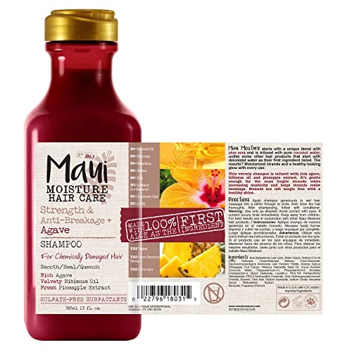 Maui Moisture Strength & Anti-Breakage + Moisturizing Agave Shampoo for Color Treated or Chemically Damaged Hair, Vegan, Silicone- & Paraben-Free with Sulfate-Free Surfactants, 13 fl oz