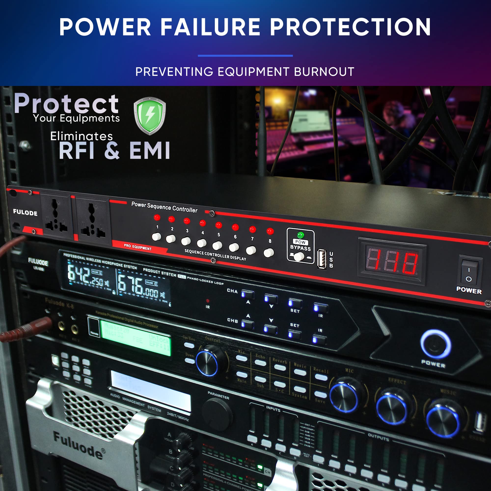 FULODE 10 Outlet Power conditioner -8 Independent Switch Rack power, Power conditioner rack mount Audio power conditioner Regulator w/Voltage Readout, With USB,Surge Protector (KD-1008)
