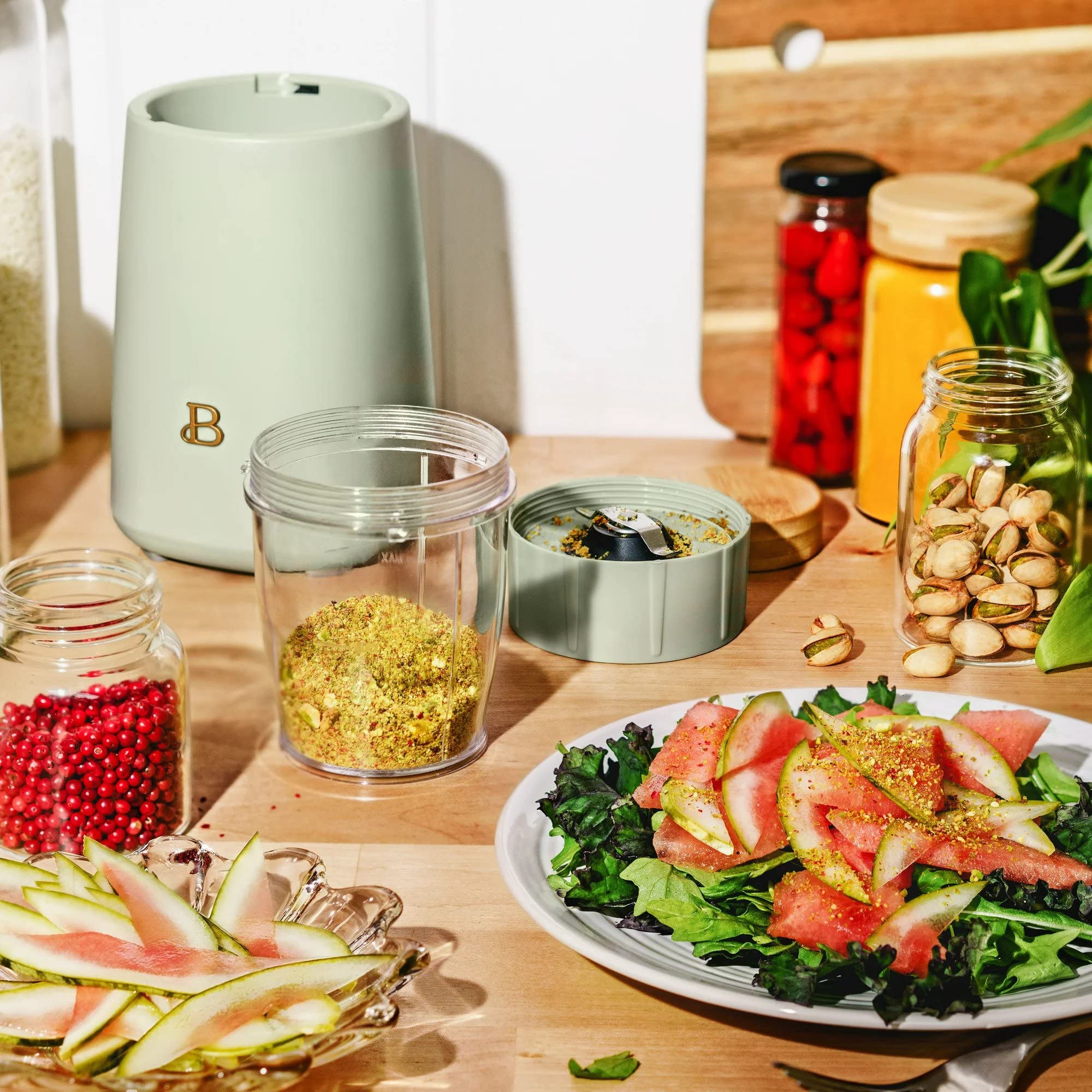 Beautiful Personal Blender, 12 Piece Set by Drew Barrymore (Sage Green)