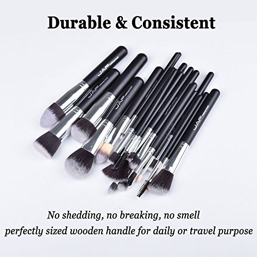 JAF 24pcs Professional Black Makeup Brushes Set with Case Vegan Synthetic Make Up Brushes Set in Gold Bag Holder Cosmetic Big Makeup Brushes & Tools Kit for Face Contour Foundation - J2404YC-B