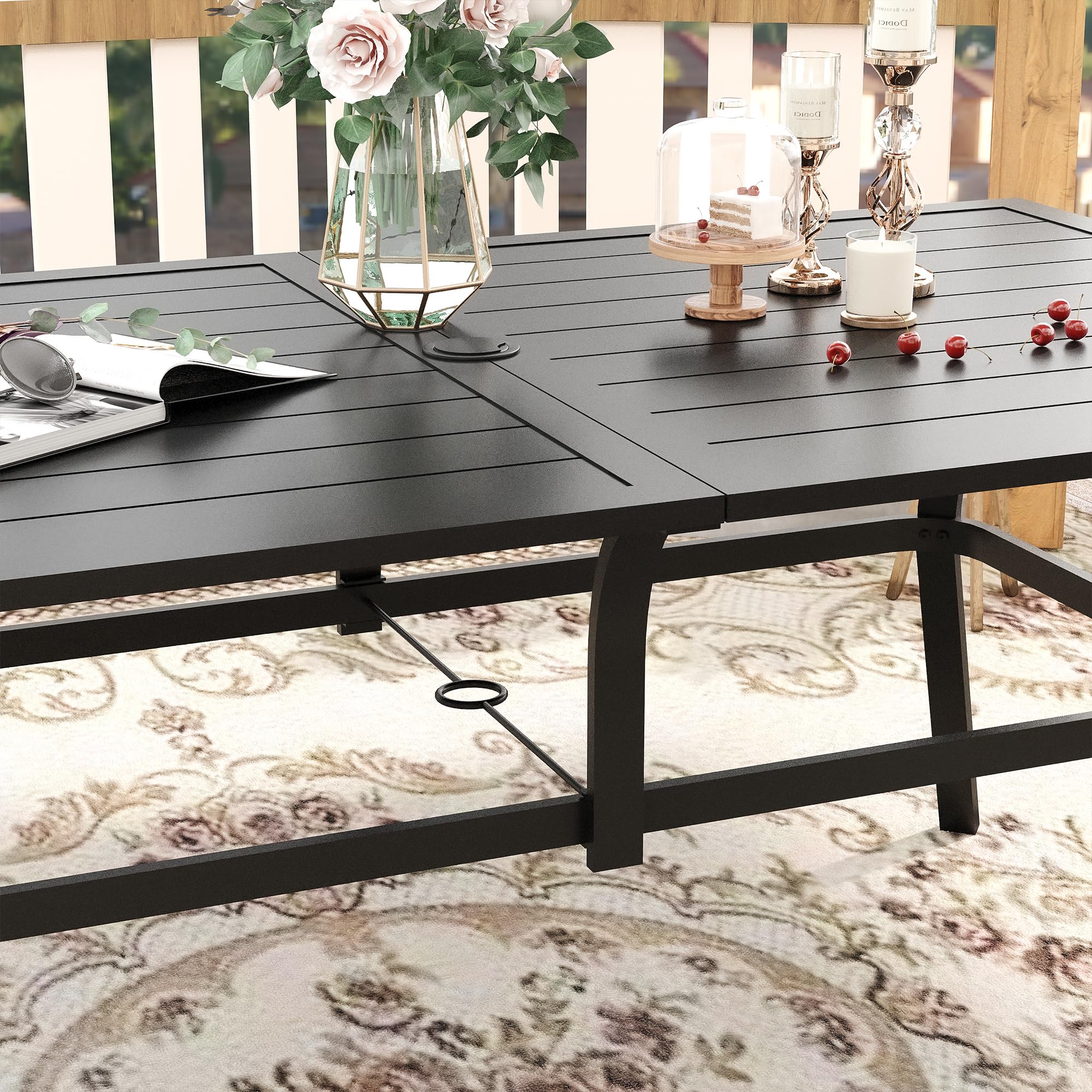 VICLLAX 5 Pieces Patio Dining Set, Outdoor Furniture Set Includes 1 Square Patio Table and 4 Stackable Patio Sling Chairs, Outdoor Table and Chairs for Outsides, Grey Wood-Like Table and Grey Chairs