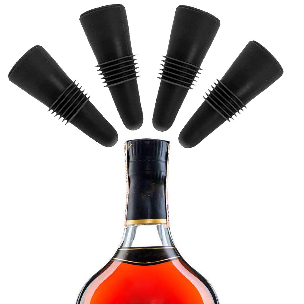 ANIN 8 pcs of Wine Stoppers, Reusable Silicone Beverage Bottle Sealer Replacement with Grip Top for Cork to Keep the Wine Fresh - Black