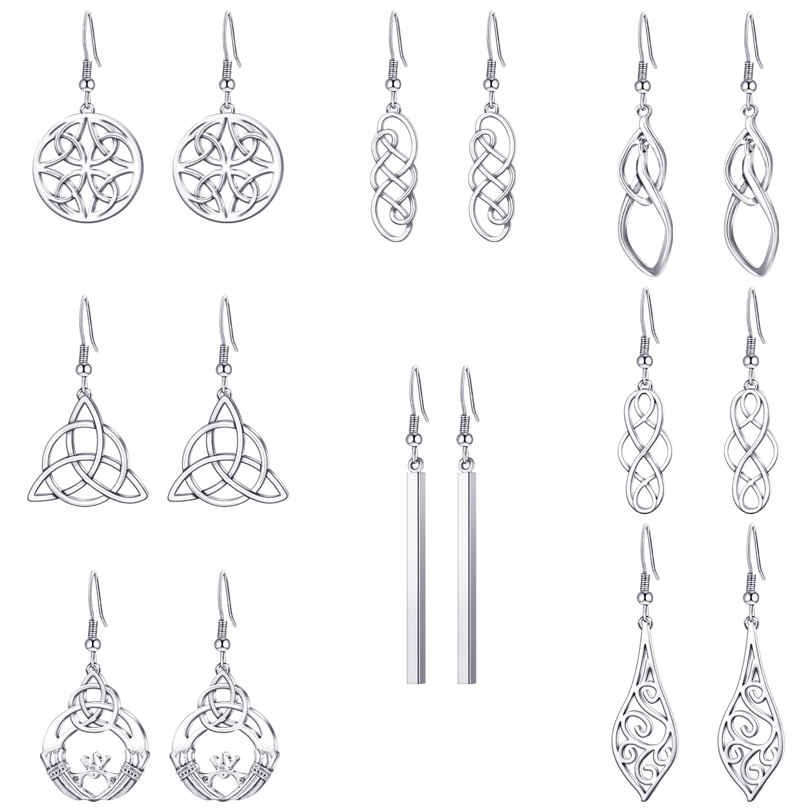 8 Pairs Celtic Knot Dangle Earrings Silver Knot Drop Earrings Hook Earrings