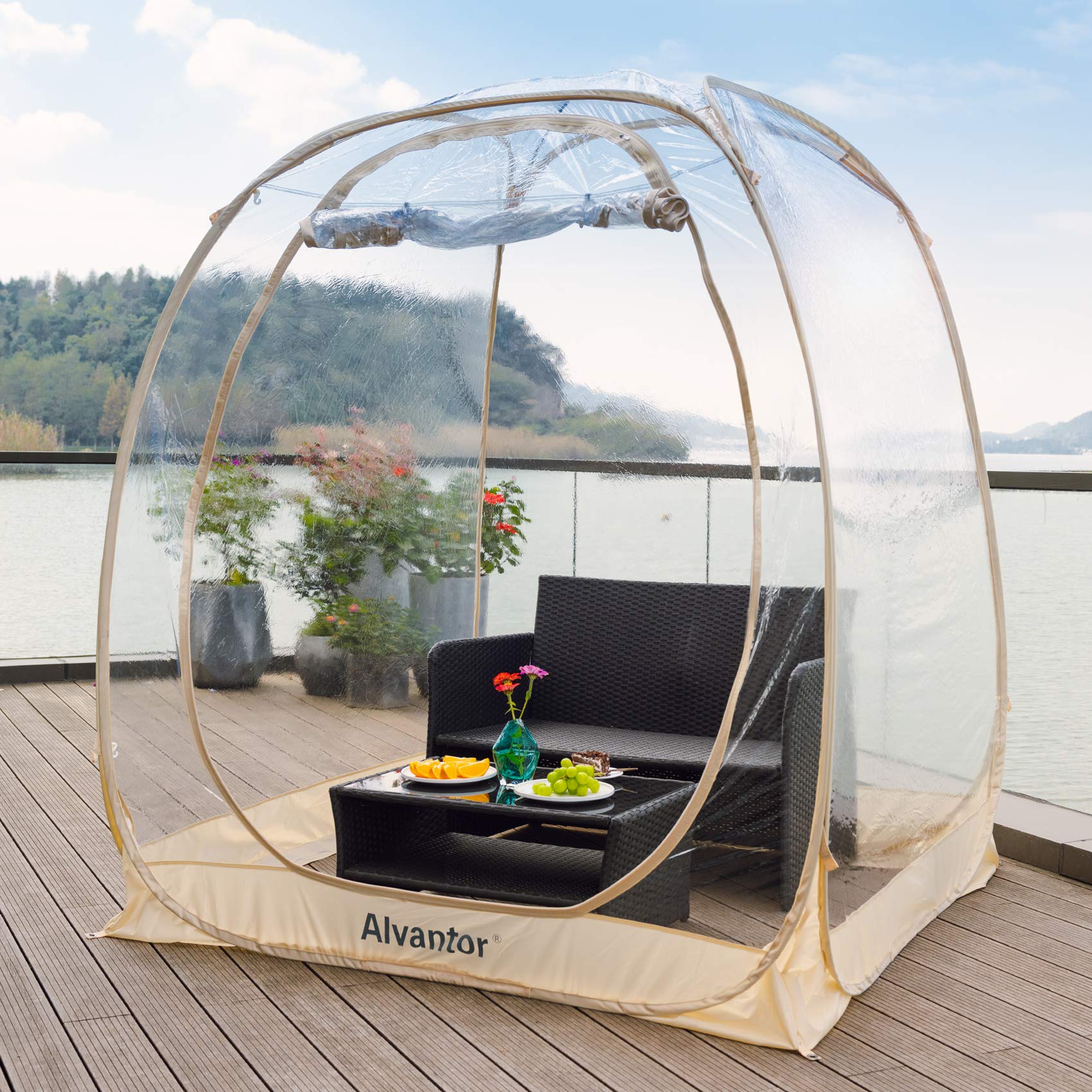 Alvantor Pop Up Bubble Tent - 6β x 6β Instant Igloo Tent - 2-3 Person Screen House for Patios - Large Oversize Weather Proof Pod - Cold Protection Camping Tent - Beige