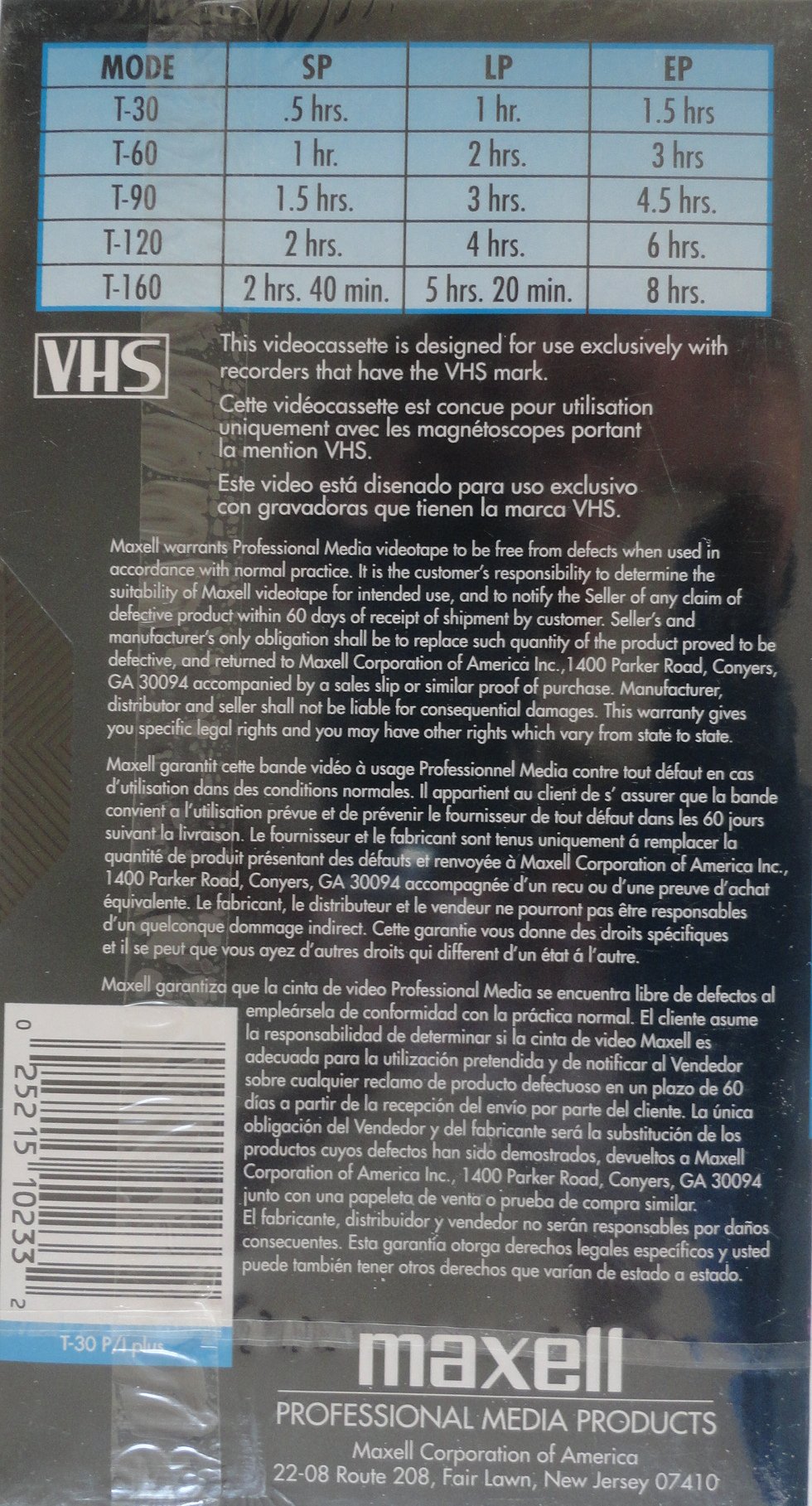 MAXELL T-30 PLUS Professional VHS tape - 10 Pack