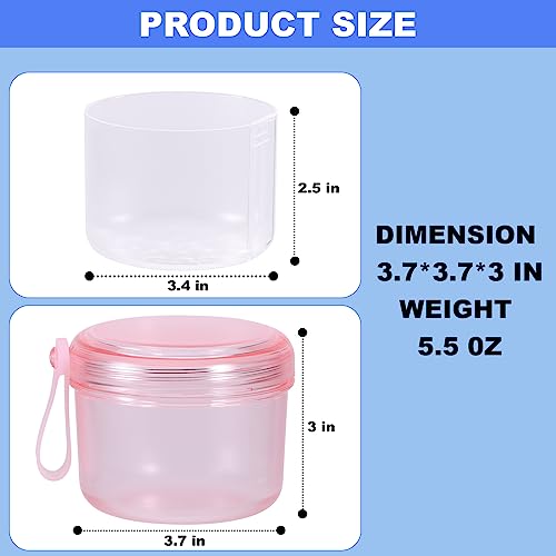 Denture Case, Leak Proof Denture Bath Cup for Travel, Denture Container Cups for Soaking Full & Partial Dentures, Retainers, Denture Cleaning Kit Holder Box with Denture Cleaner Brush-Transparent Pink