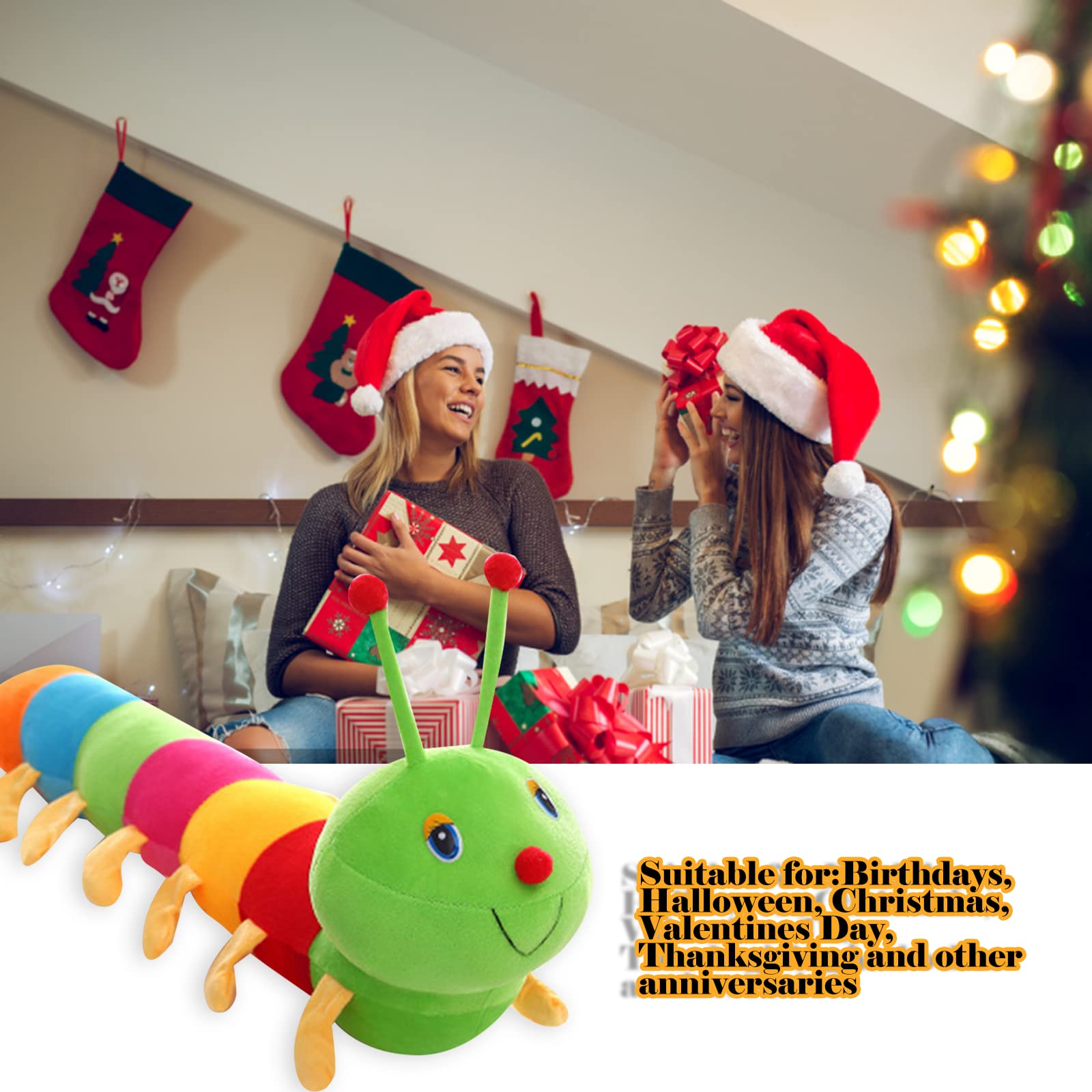 CHELEI2019 19" Caterpillar Stuffed Animal,Colorful Stuffed Caterpillar Plush Pillow for Kids