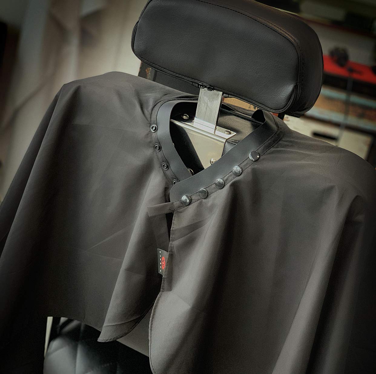 TRU BARBER Silicone neck cape, Professional Cape with Snap Closure Hair Salon Cutting Cape, Barber Cape, Barbershop cape, 50" x 58” (Blak/Red)