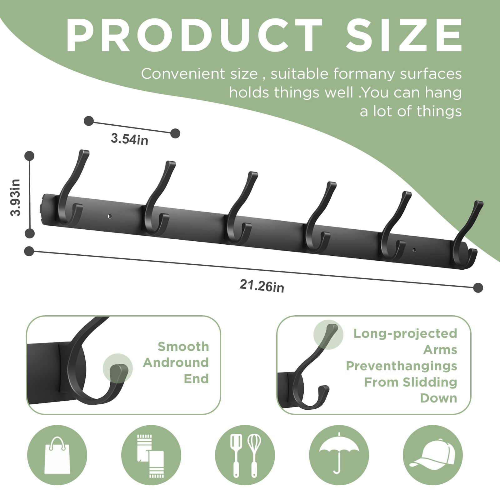 BLNYPOR Coat Rack Wall Mount - Wall Hooks, Coat Rack Wall Mount, Hooks for Hanging, Coat Hooks Wall Mount with Five Heavy Duty Tri Hooks for Bathroom, Bedroom, Entryway