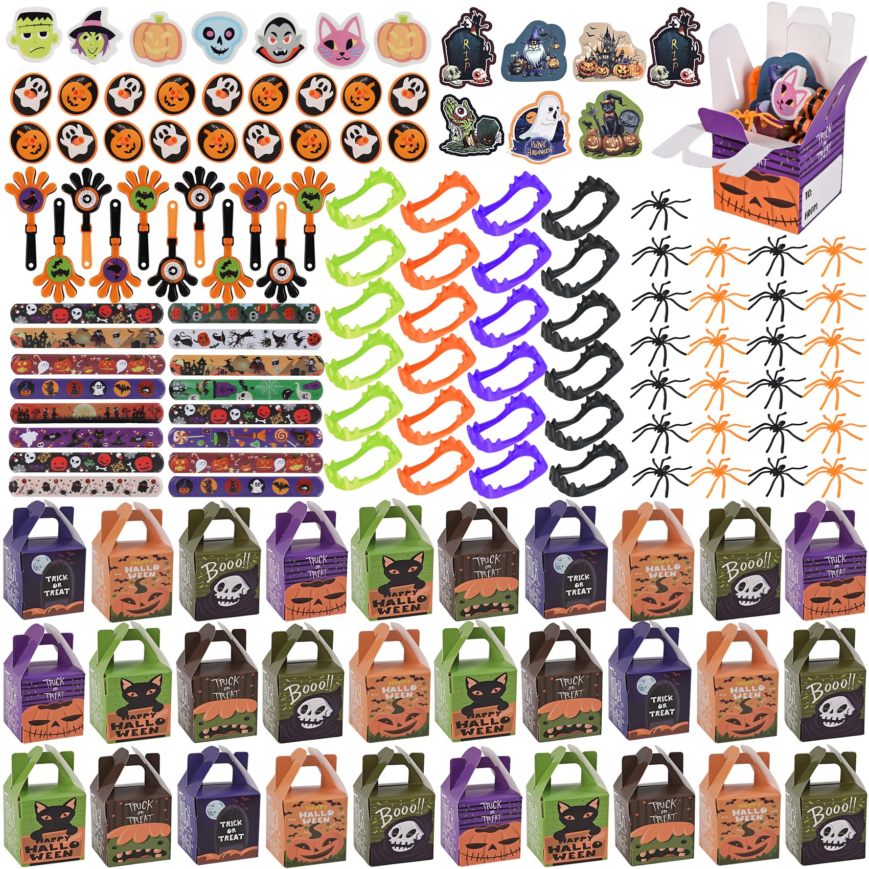 ATFUNSHOP 30PACKS Halloween Treat Boxes and Party Favors 240PCS Trick or Treat Candy Boxes for Classroom Students Exchange Halloween Carnival Prizes