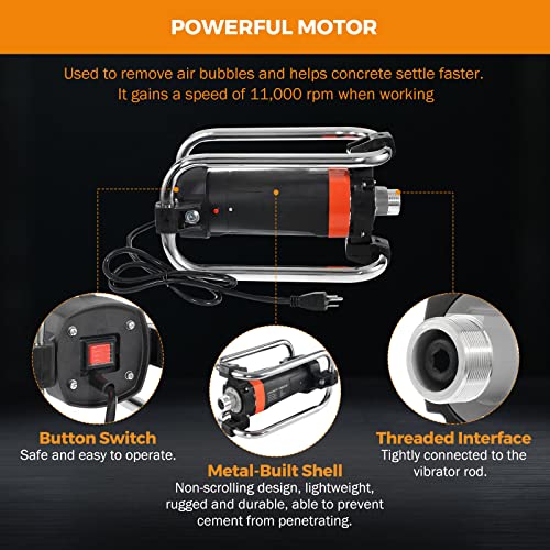 BEAMNOVA Electric Concrete Vibrator Handheld 11000 Vibration Per Minute 2HP with Shaft of 14-3/4 Feet