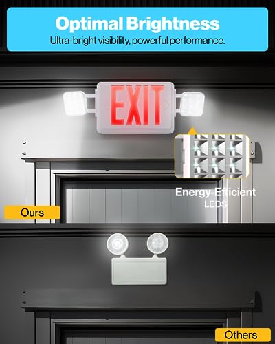 Sunco Red Exit Signs With Emergency Lights, Two Adjustable Square LED Lights, 94V-0 Fire Resistant, Backup Battery, 120-277V, Wall Or Ceiling Mount, Commercial Grade Double Sided 4 Pack