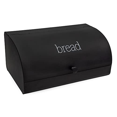 AuldHome Farmhouse Black Bread Box; Retro Vintage Style Enamel Countertop Bread Bin
