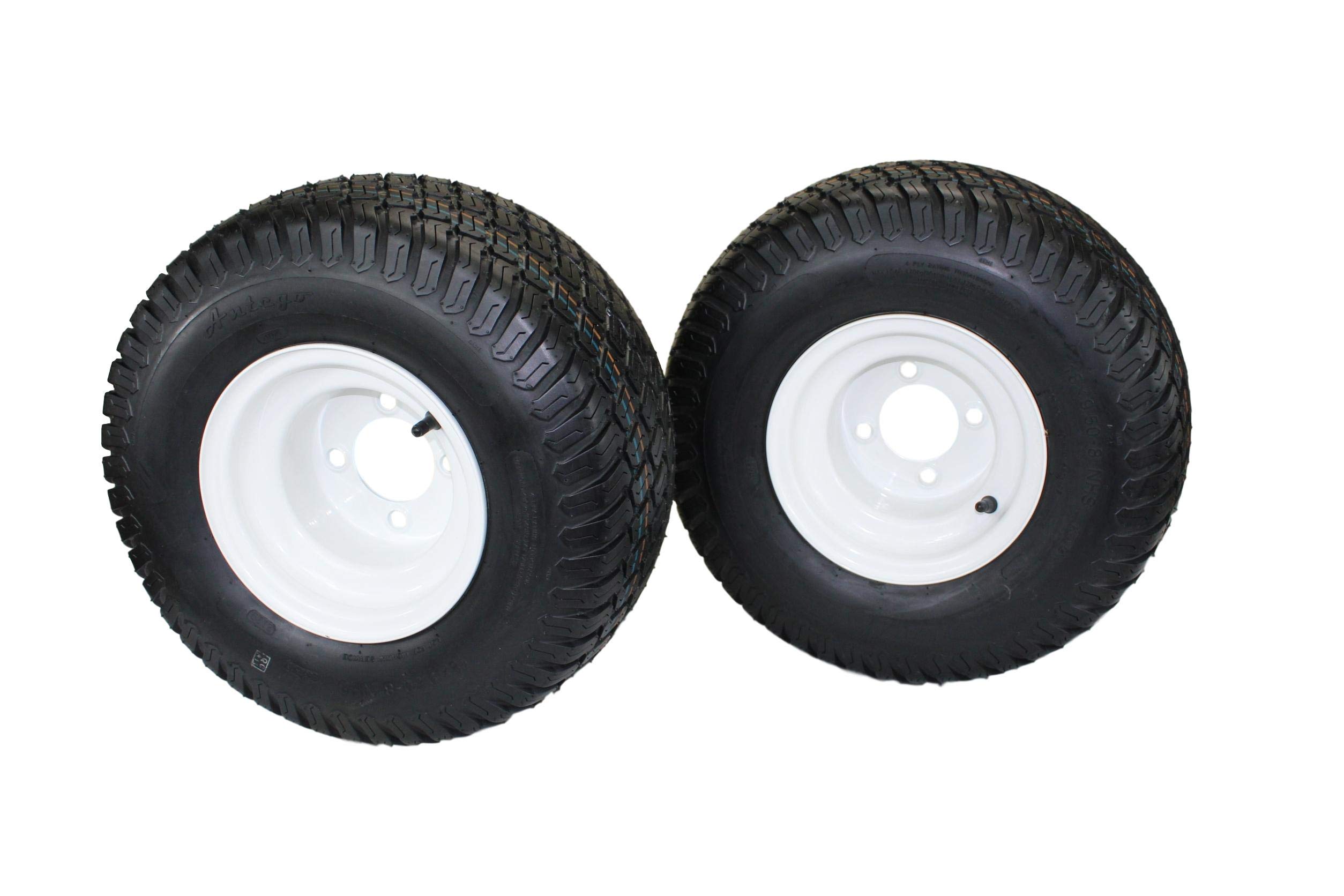 Antego Tire & Wheel - Set of Two 18x9.50-8 4 Ply Tire & Wheel Assemblies | White 8x7 Wheel | Direct Replacement for Toro/Exmark 110-6883, 120-2249 | Suitable for Golf Carts & Some Craftsman Mowers