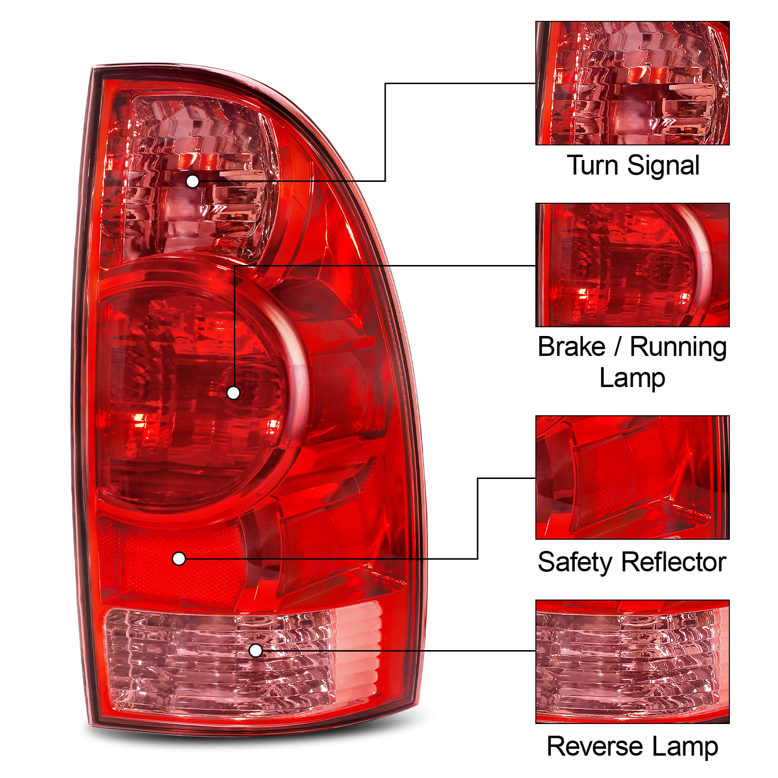 ALZIRIA Tail Light Rear Lamp Compatible With 2005 2006 2007 2008 2009 2010 2011 2012 2013 2014 2015 05 06 07 08 09 10 11 12 13 14 15 Toyota Tacoma Brake Light Driver Side And Passenger Side